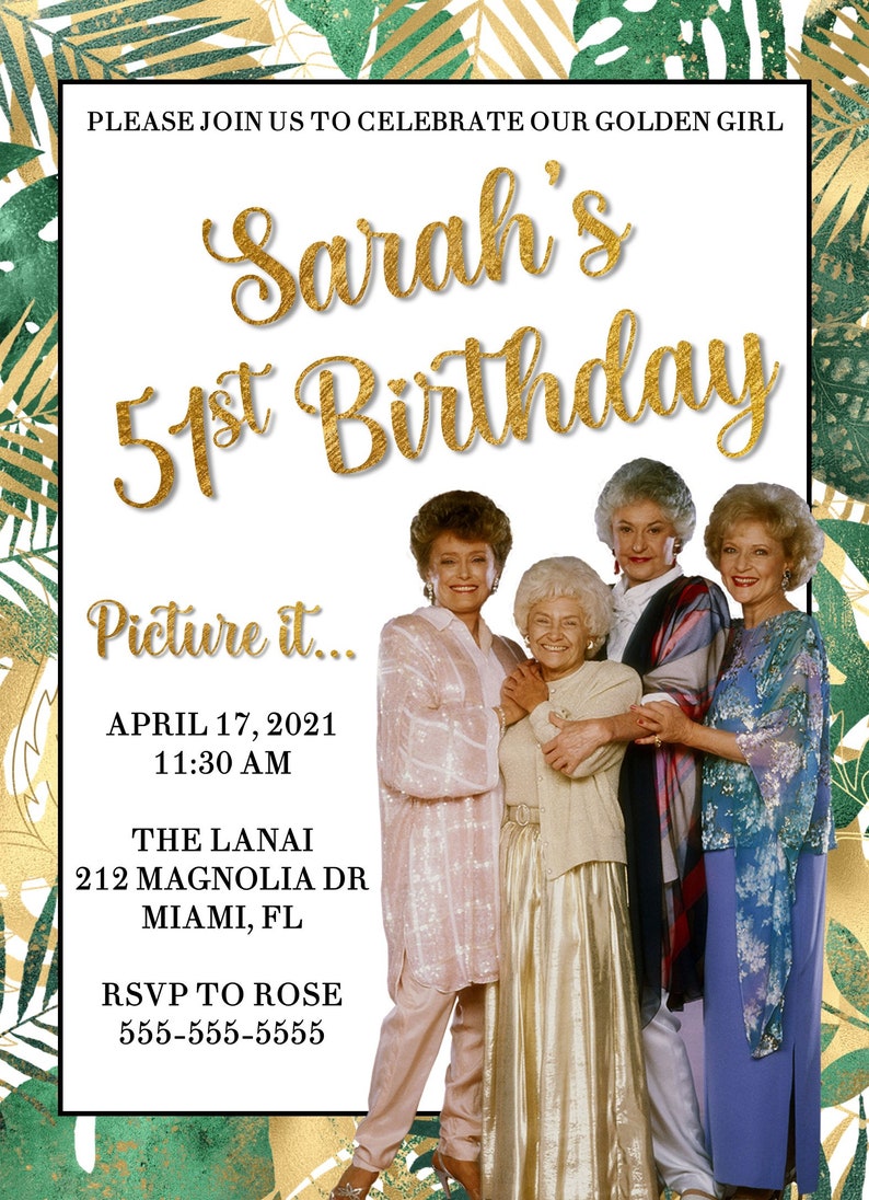 Golden Girls Party Invitation 5x7, Printable Invitation, Funny ...