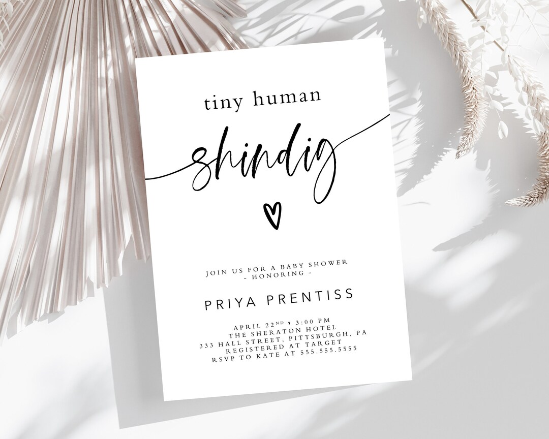 Tiny Human Shindig Baby Shower 5x7 Invitation, Printable Invitation ...