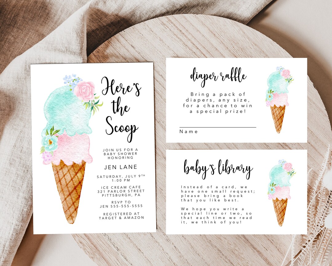 Here's the Scoop Baby Shower Invitation, Printable Invitation, Boho ...