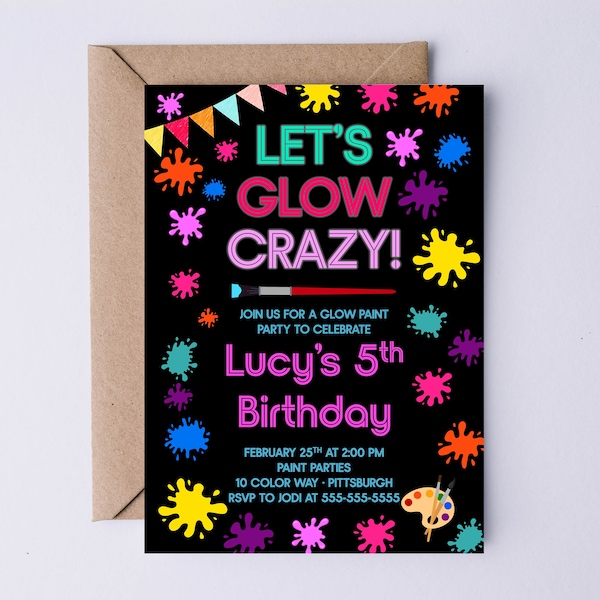 Neon Art Mess Birthday Party Invitation - Etsy