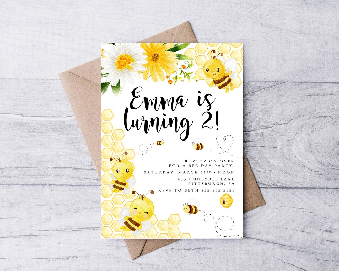 Bee Birthday Party Invitation, Printable Invitation, Bee Invite, Bee ...