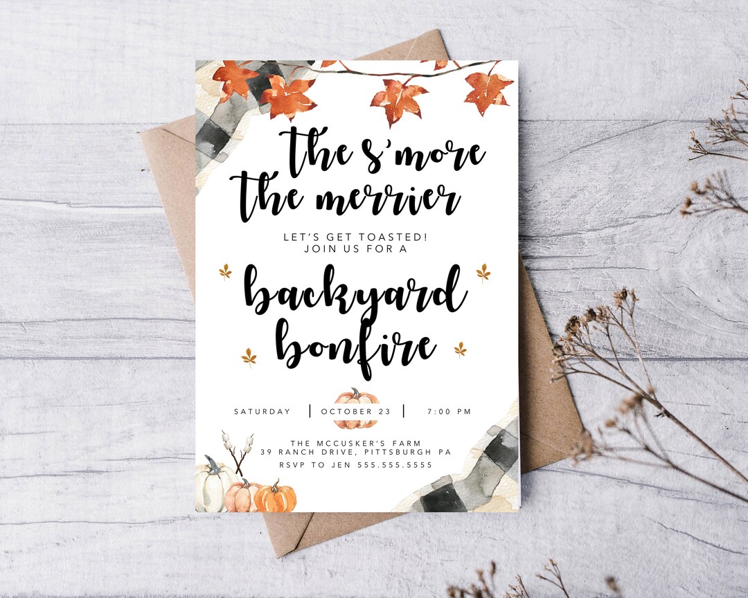 Backyard Bonfire Party 5x7 Invitation, Printable Invitation, Boho ...