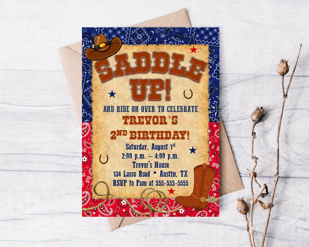 Cowboy Invitation 5x7 (digital File), Cowgirl Invitation, Saddle Up ...