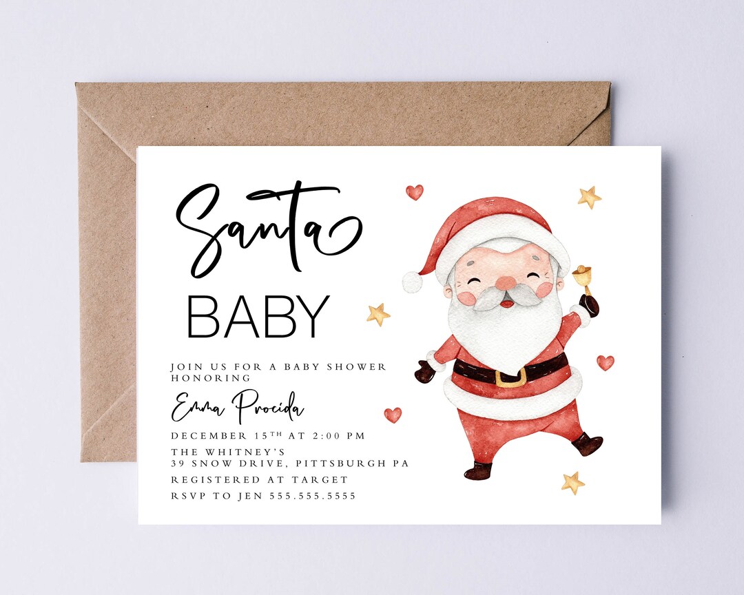 Santa Baby Shower Invitation, Printable Invitation, Holiday Baby Shower ...