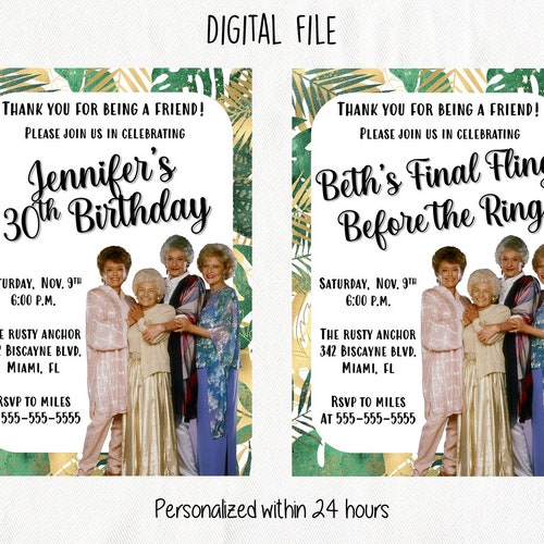 Golden Girls Party Invitation Birthday Party Invitation | Etsy