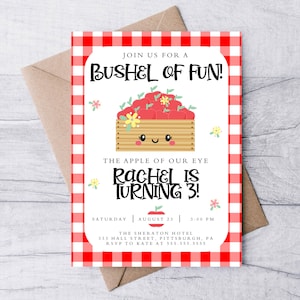 Apple Birthday Invitation, Printable Invite, Apple Invite, Bushel of ...