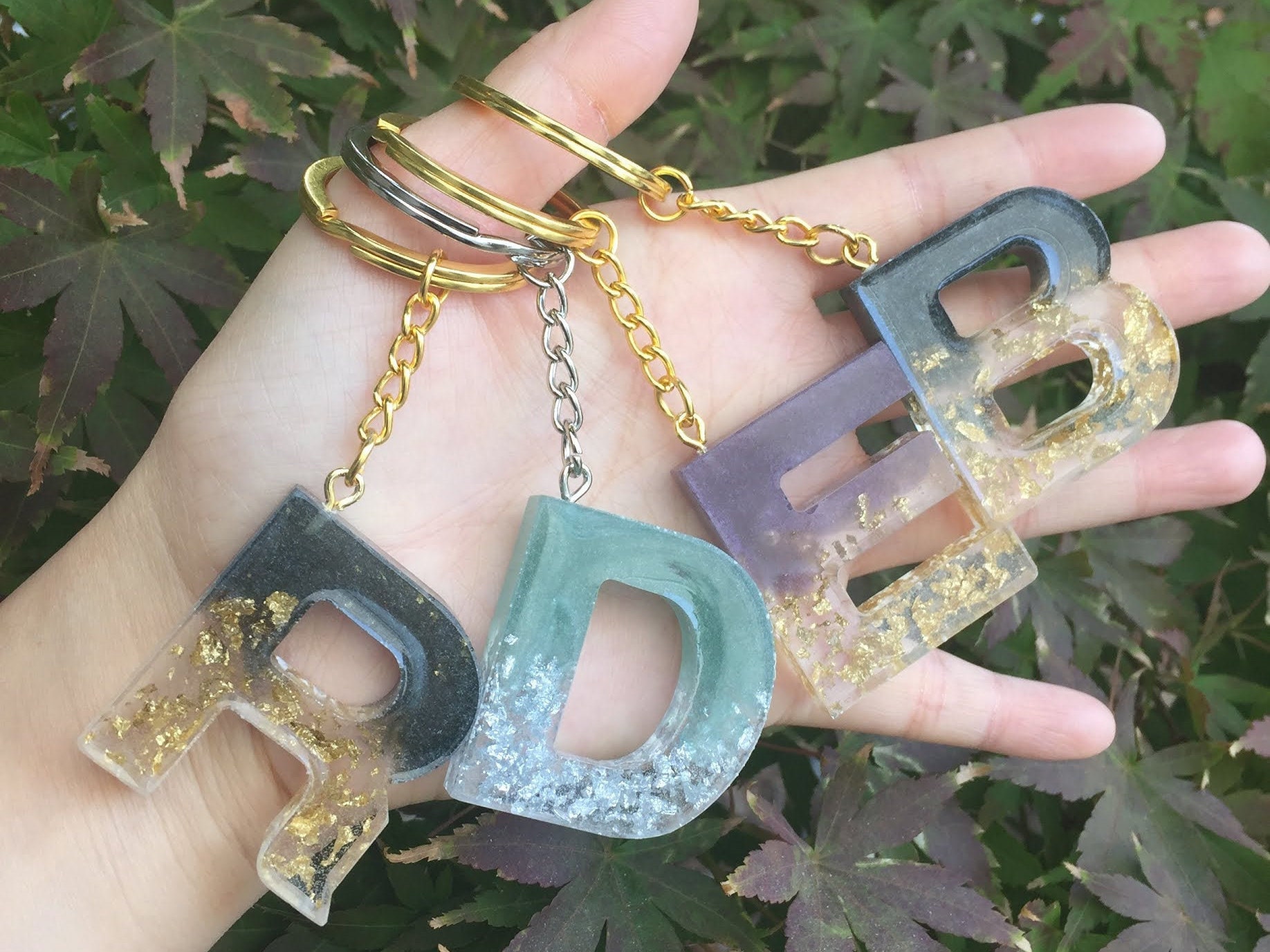 Custom Initial Keychain-two Toned Resin Letter Keychain - Etsy