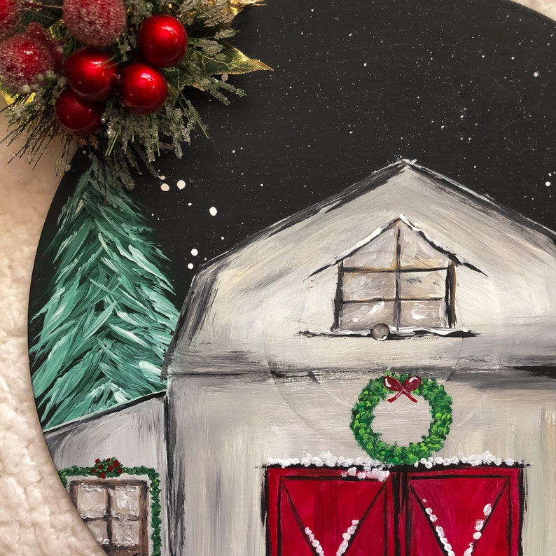 Christmas Snowy Barn Scene // Custom Hand Painted Vinyl Record - Etsy