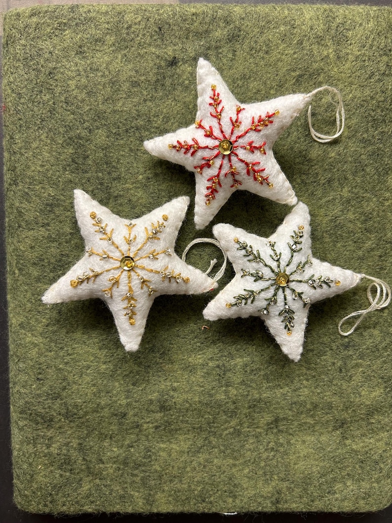 DIY Embroidery Felt Star Ornament Kit. Set of 3 Beginner Friendly ...