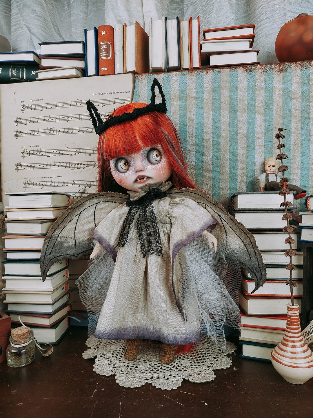 SOLD Custom Blythe OOAK Forest Bat Vampire Sculpting Modeling Face ...