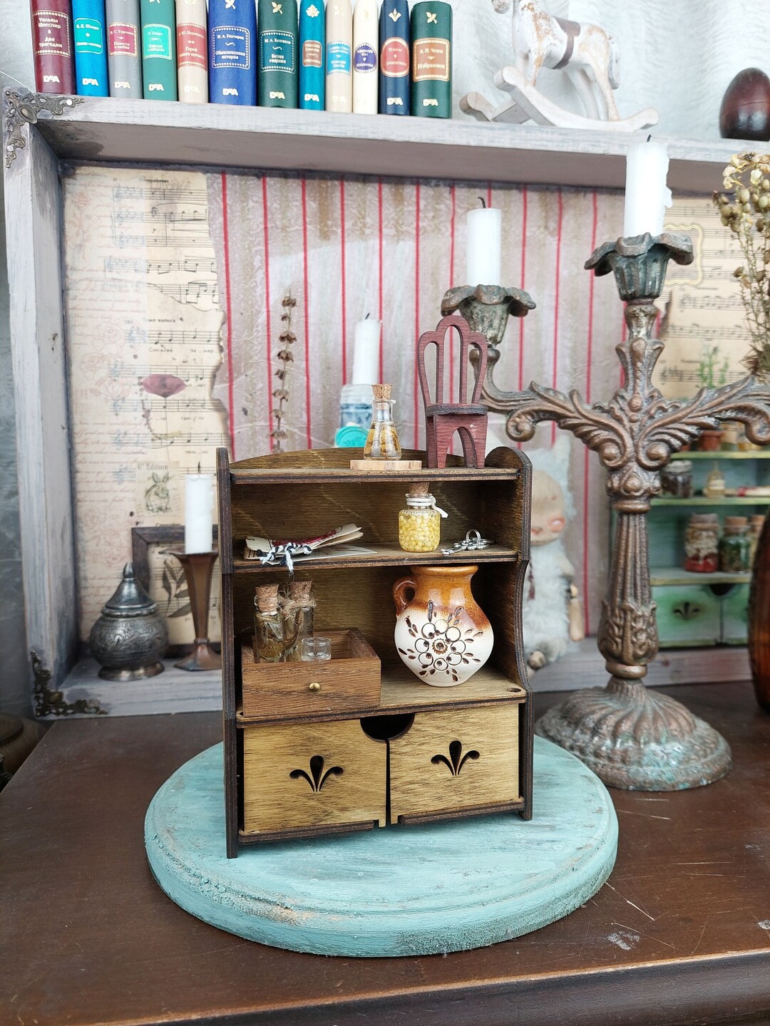 Miniature Furniture Wooden Cupboard Buffet and Magic Bottles - Etsy