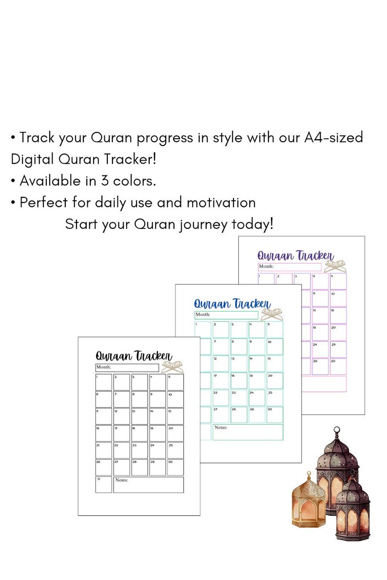 Printable Quraan Tracker, Memorisation Tracker, Quraan Planner, Muslim ...