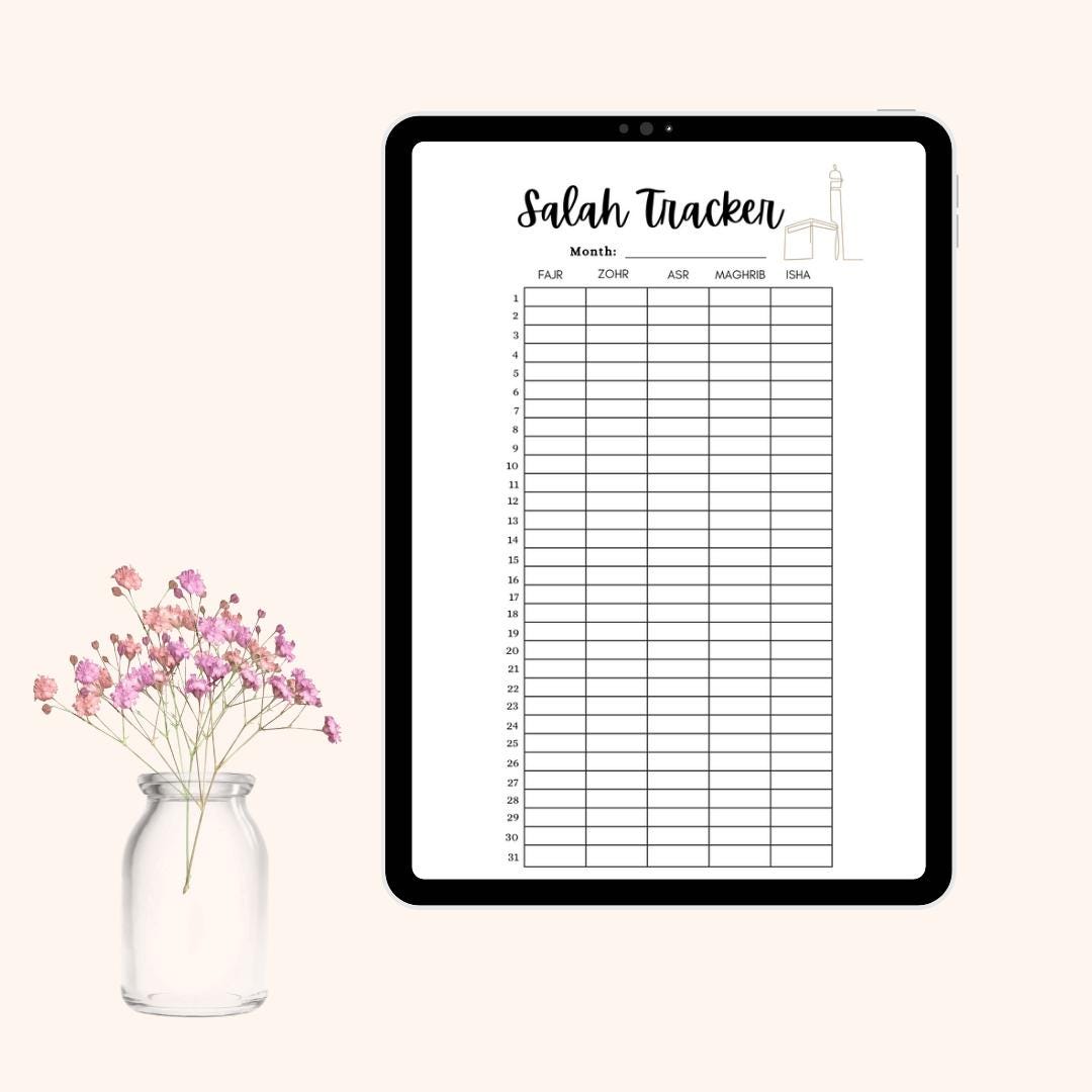 Digital Salaah Tracker, Salah, Monthly Tracker, Prayer Times, Printable ...