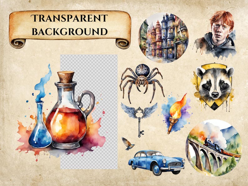 100 Watercolor Wizard School Clipart Magic School Items Clipart Bundle ...