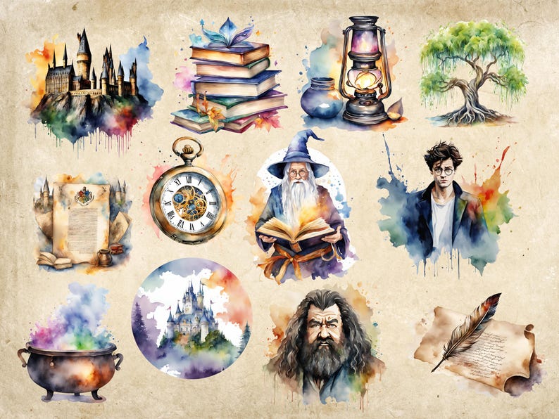 Watercolor Wizard School Clipart Bundle (100 PNG) - Etsy