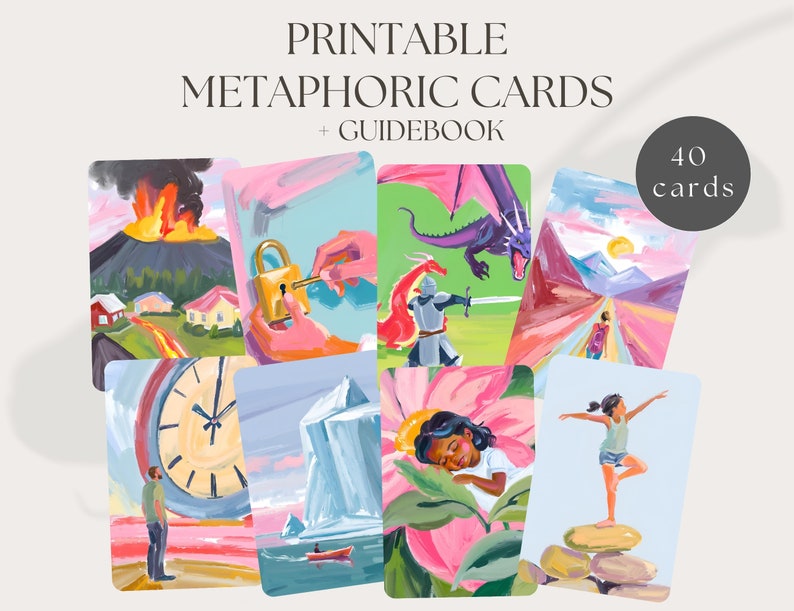 40 Tarjetas metafóricas imprimibles + Guía / Tarjetas asociativas ...