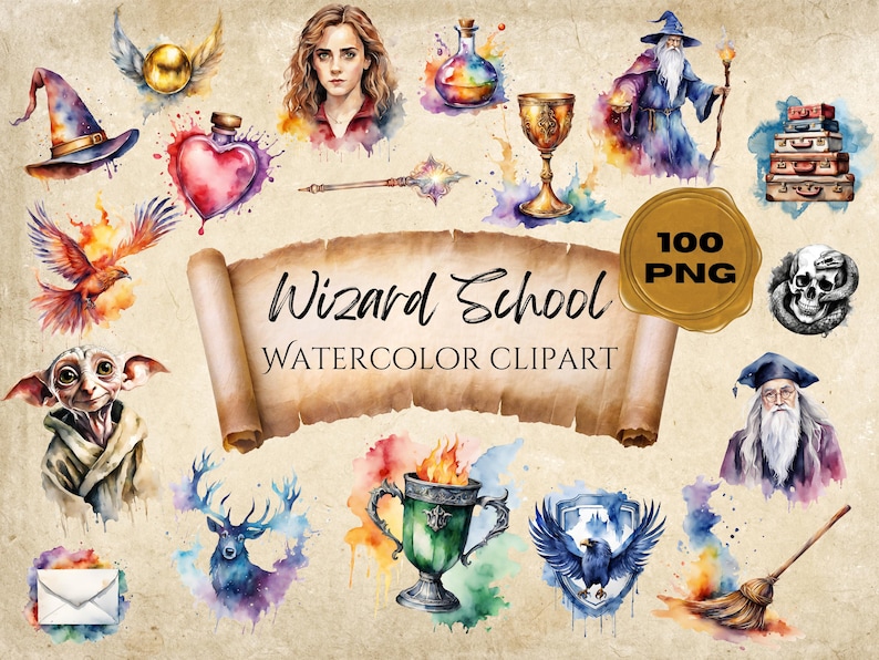 100 Watercolor Wizard School Clipart | Magic School Items | Clipart ...