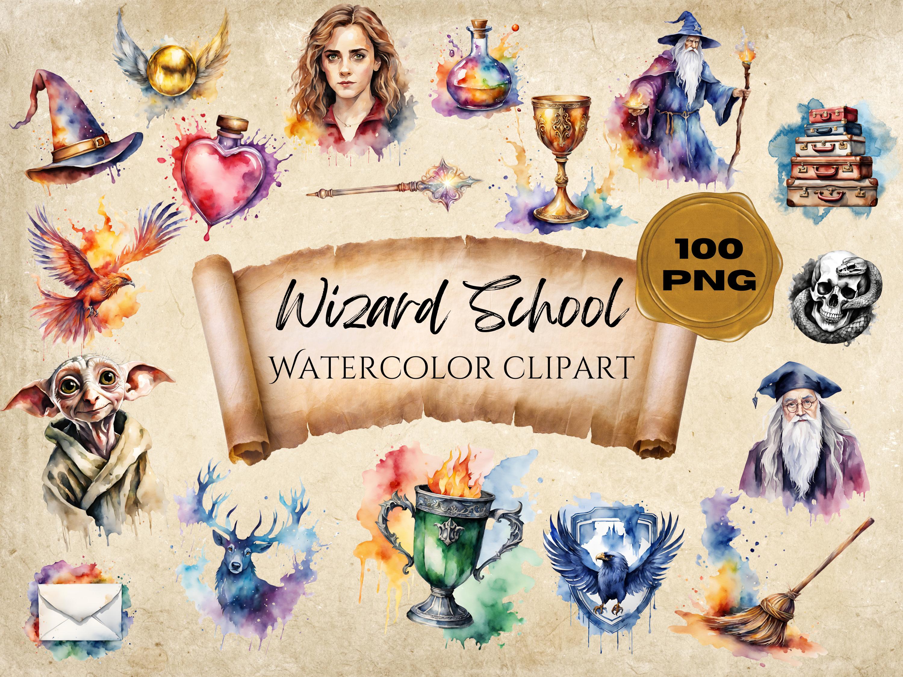 100 Watercolor Wizard School Clipart | Magic School Items | Clipart ...