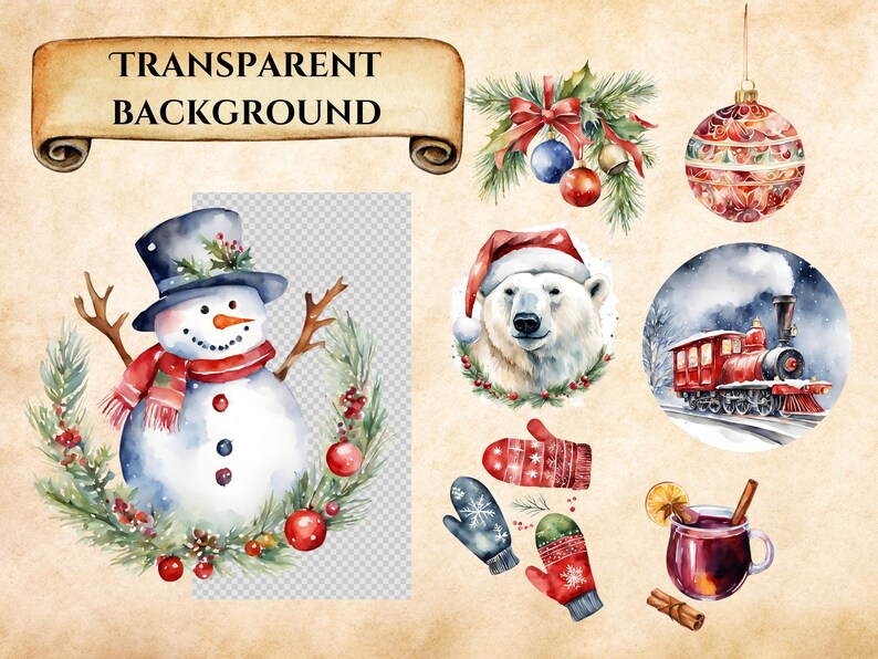 Watercolor Christmas Clipart Bundle | Festive Holiday PNG (50 Files) - Etsy