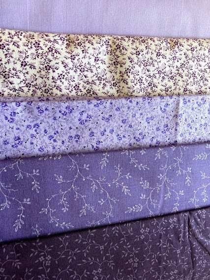 Lavender on Purple Calico Print 100% Cotton Floral Fabric. 1.17 Yards ...