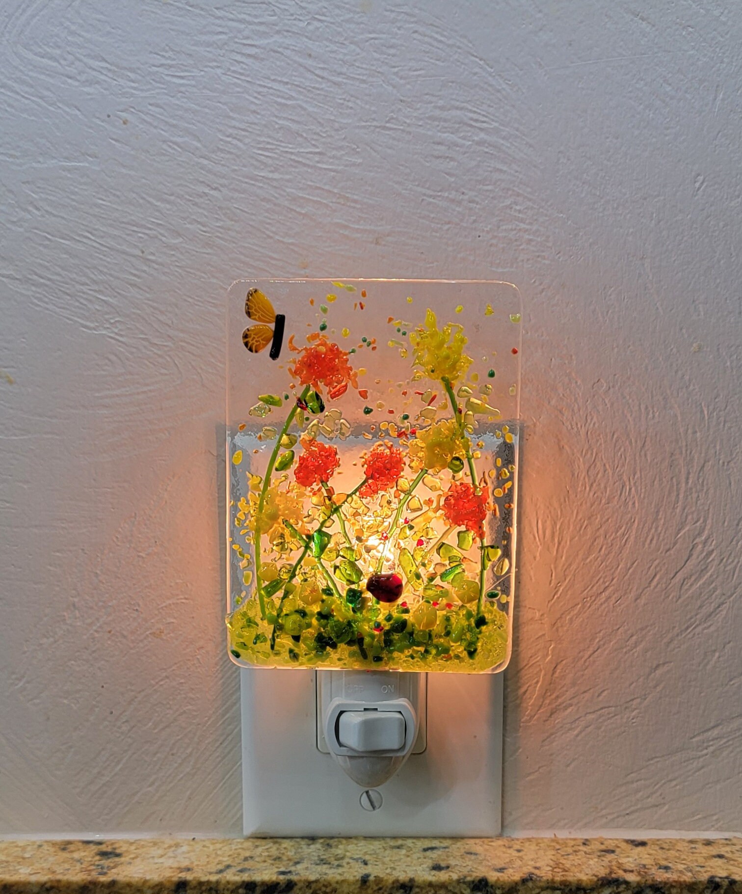 Marigold Night Light, Fused Glass Botanical Garden, Bright Orange and ...