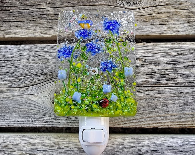 Bachelor Button,night Light, Wildflower, Fused Glass, Safety, Bird, - Etsy