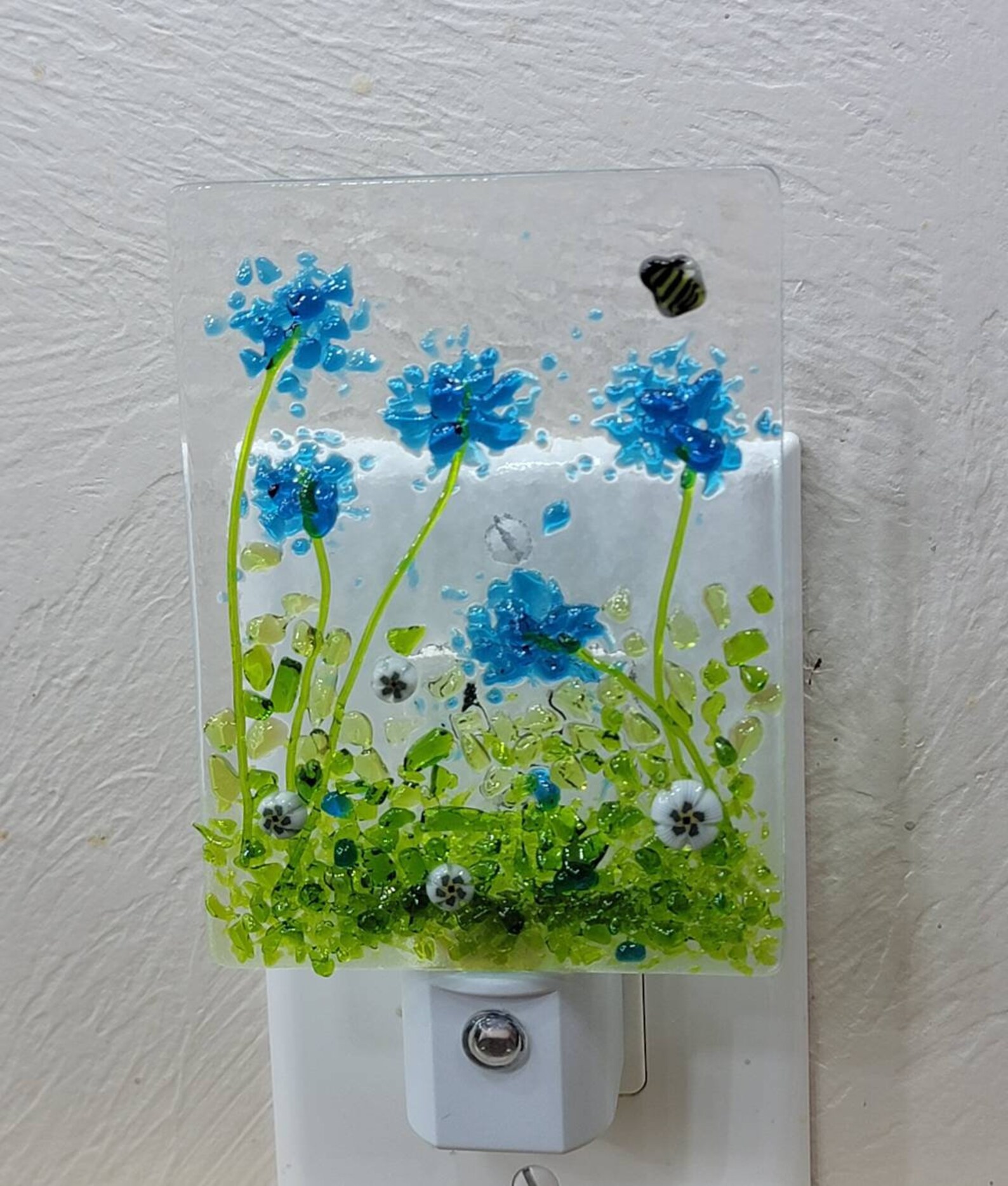 Bachelor Buttonnight Light Wildflower Fused Glass Safety - Etsy