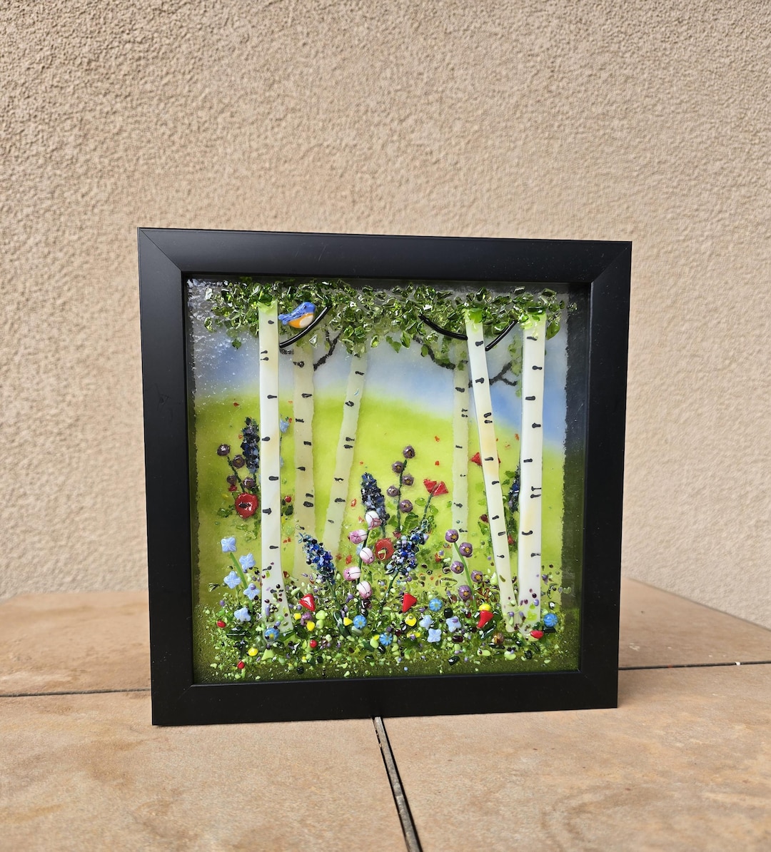 Fused Glass Shadow Box Art: Aspen & Birch Tree Meadow Scene - Etsy