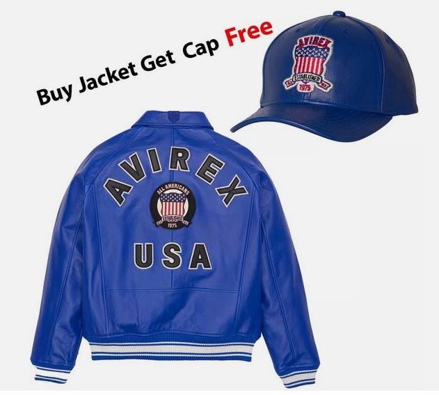 Men's Blue Avirex Real Leather Bomber Jacket American Flight Leather ...