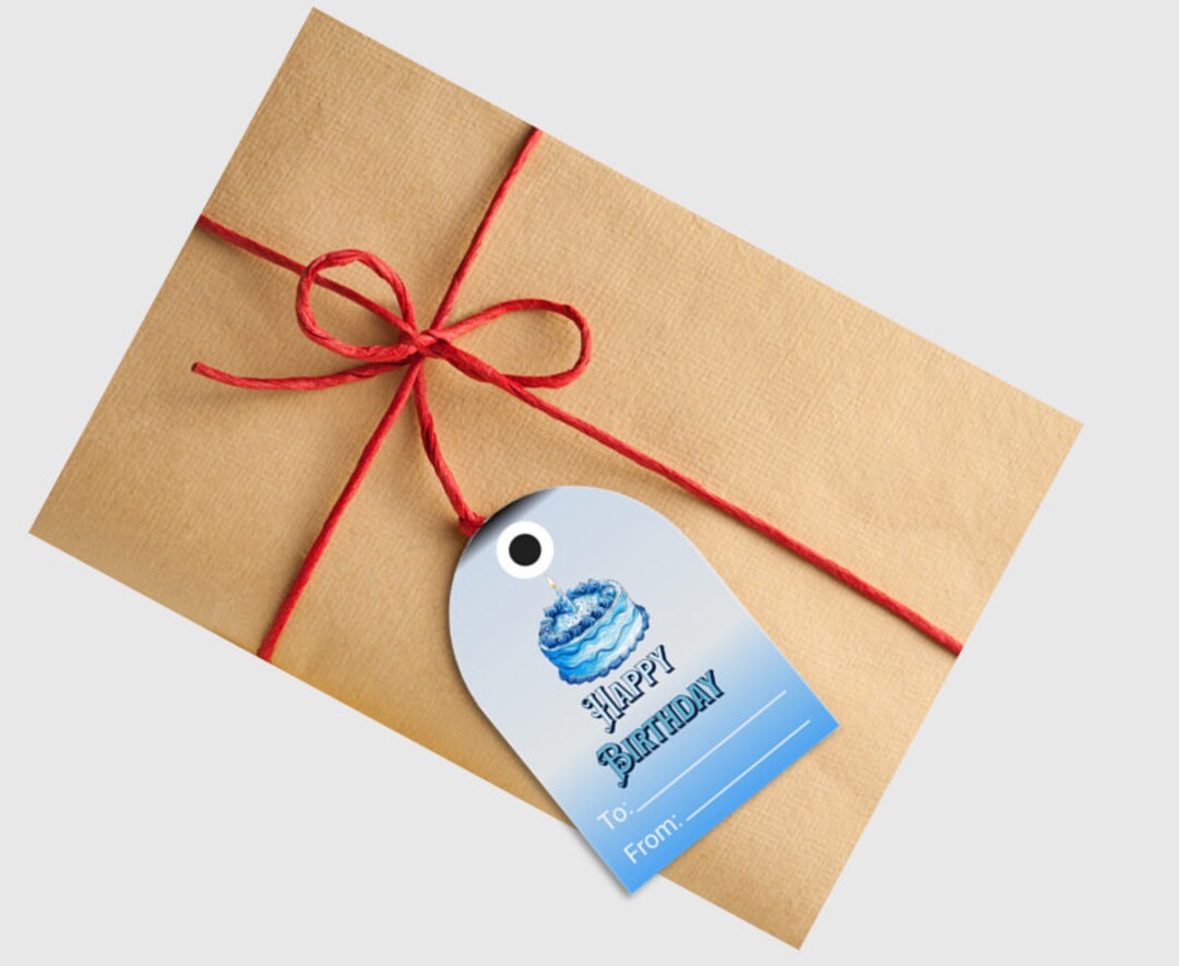 Happy Birthday Blue Gift Tag With Blue Cake - Etsy