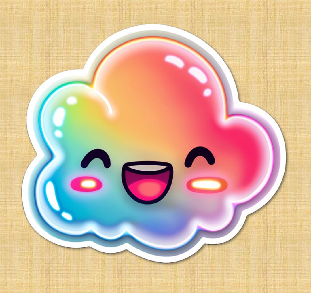 Neon Colored Happy Cloud Digital Sticker and Digital Art. Super Cute ...