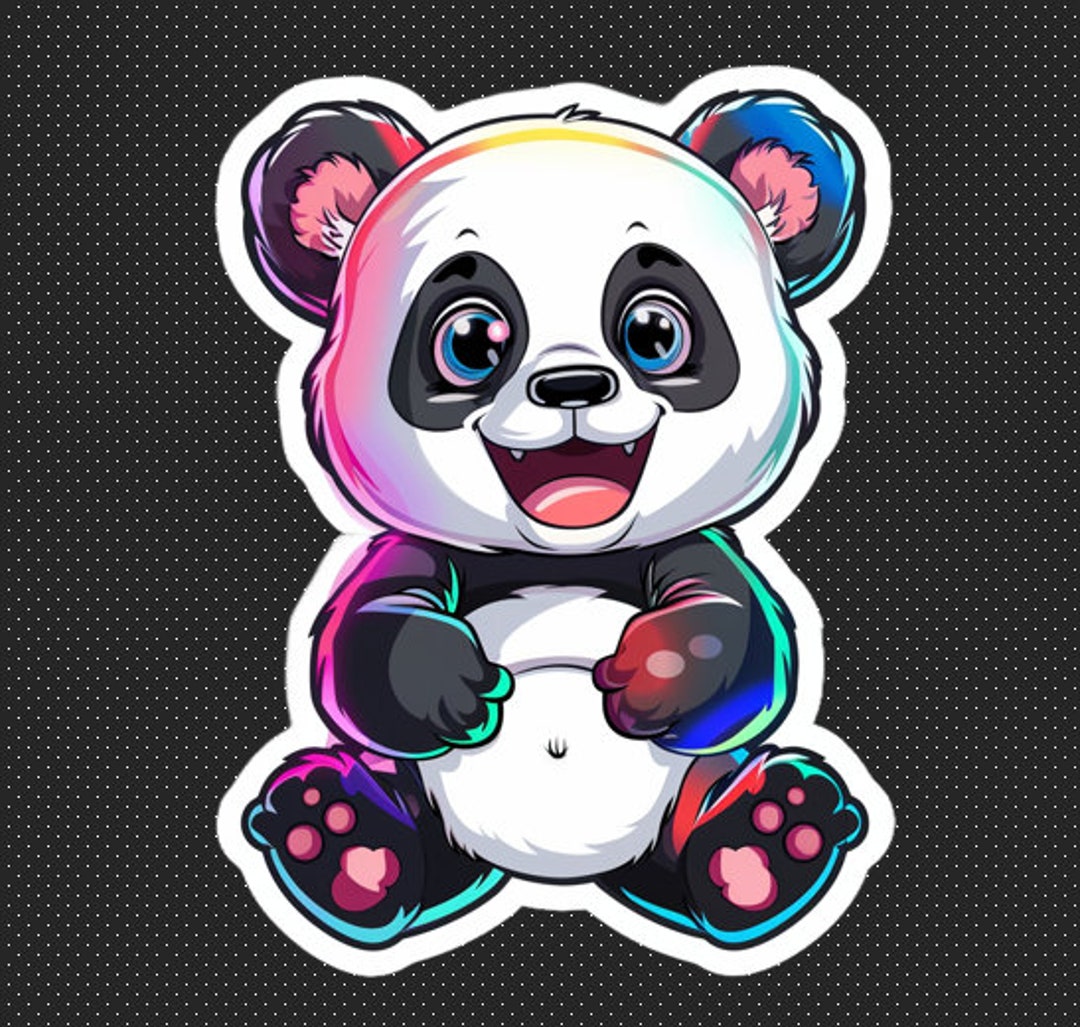 Cute Multi-colored Rainbow Panda Bear Digital Sticker and Digital Art ...