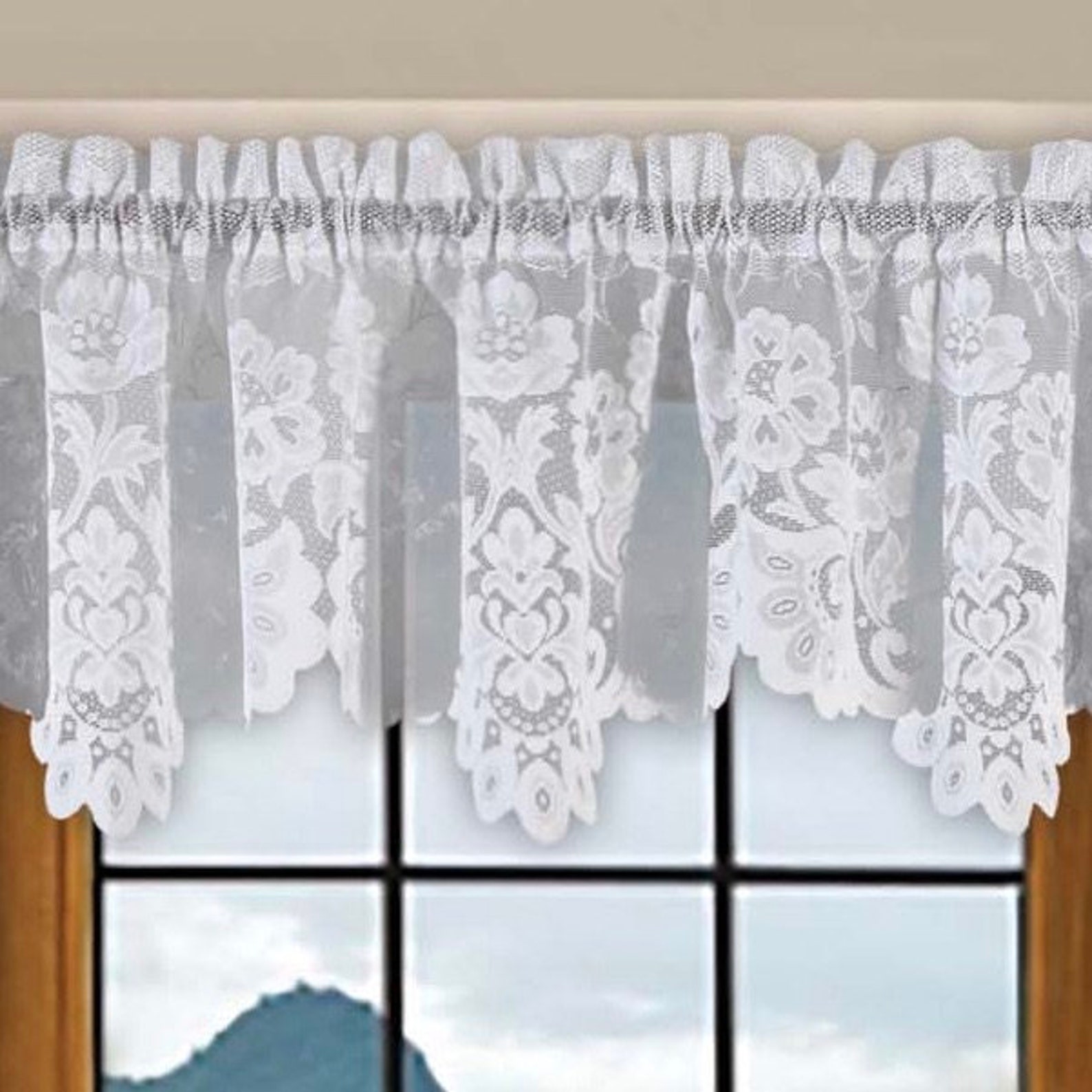 Grace Floral Lace Tailored Window Valance, Kitchen Lace Valance ...