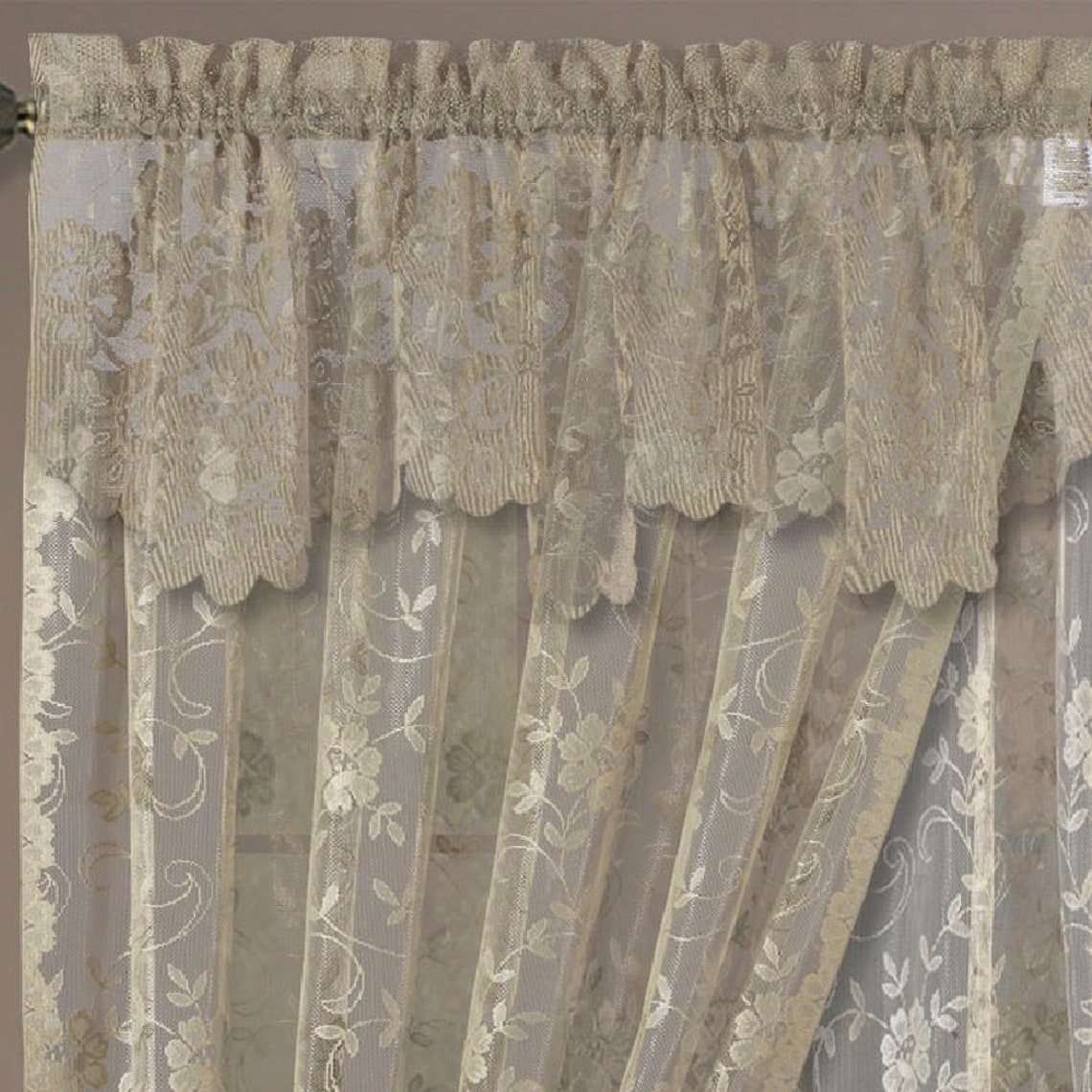Grace Floral Lace Tailored Window Valance, Kitchen Lace Valance ...