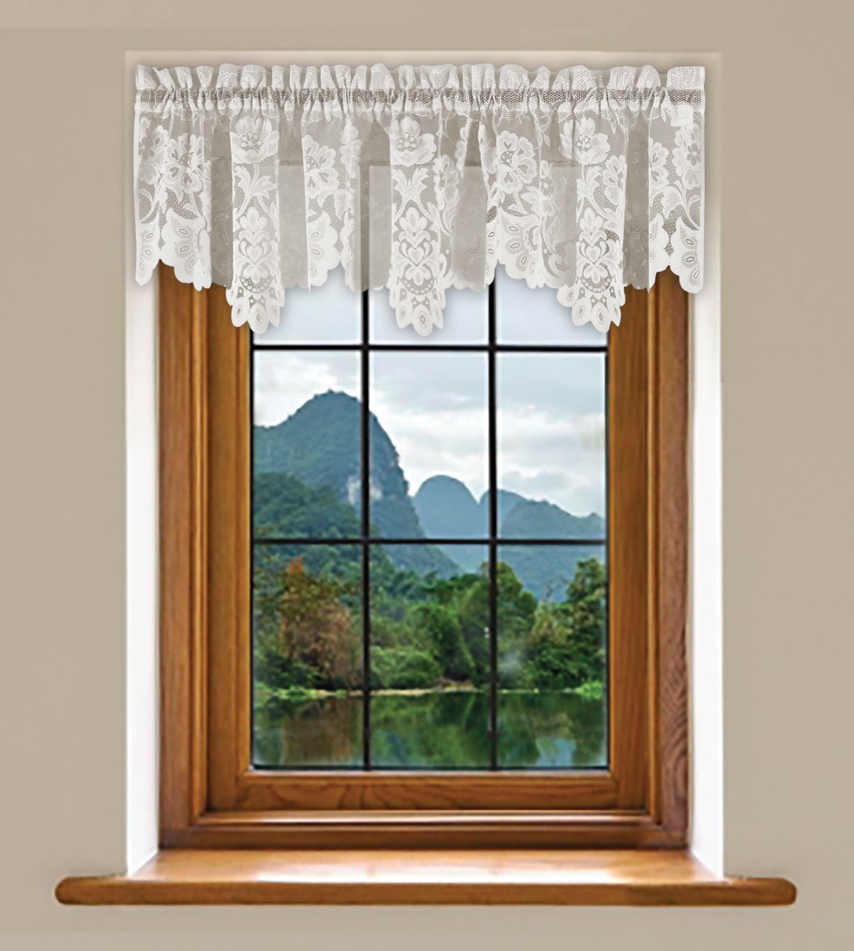 Grace Floral Lace Tailored Window Valance, Kitchen Lace Valance ...