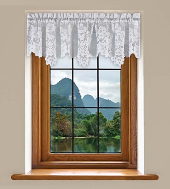 Grace Floral Lace Tailored Window Valance Kitchen Lace - Etsy