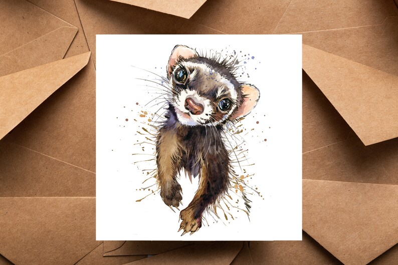 Watercolour Ferret Blank Card 148mm X 148mm Perfect for Mother’s Day - Etsy