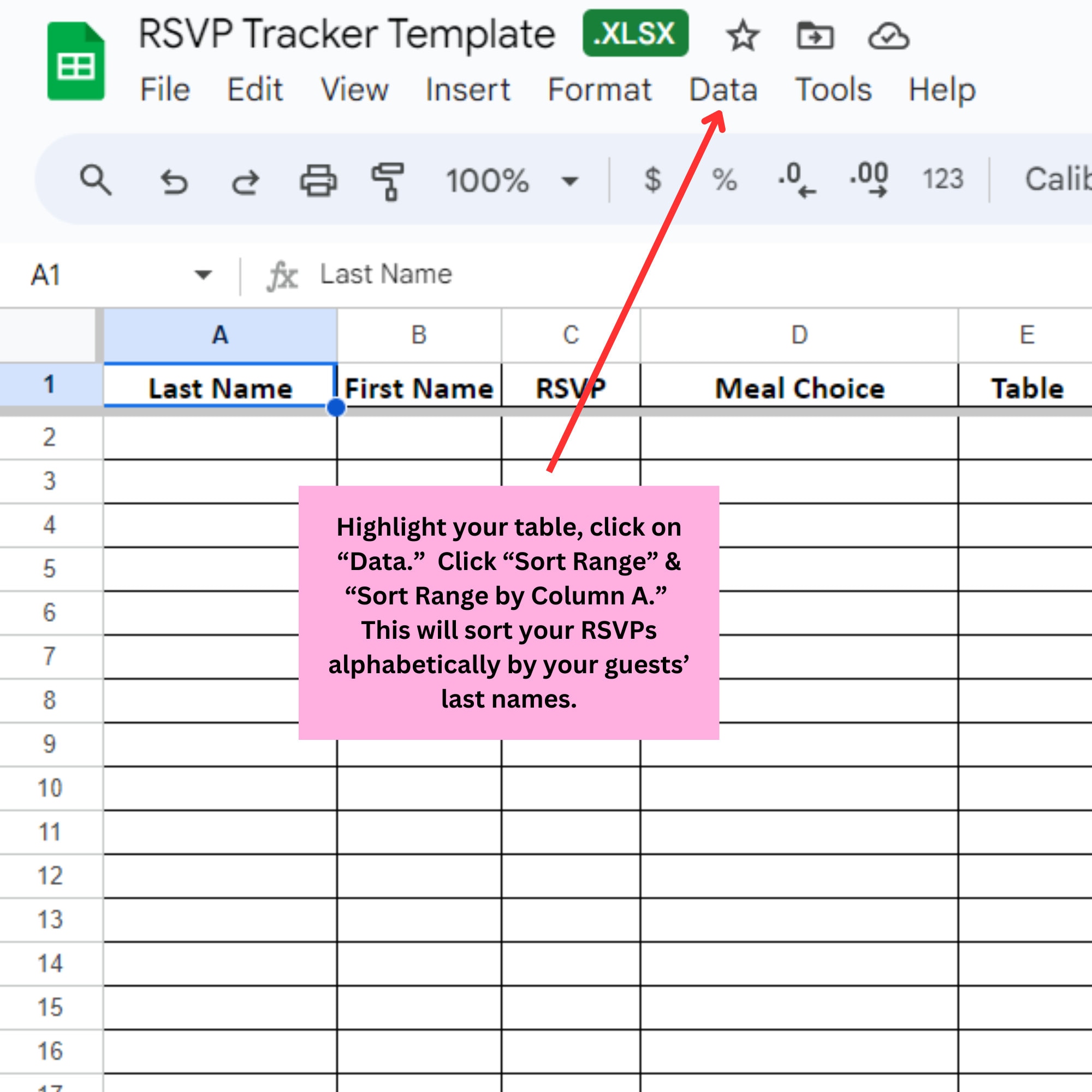 Wedding RSVP & Guest Meal Choice Tracker Excel Template DIGITAL ...