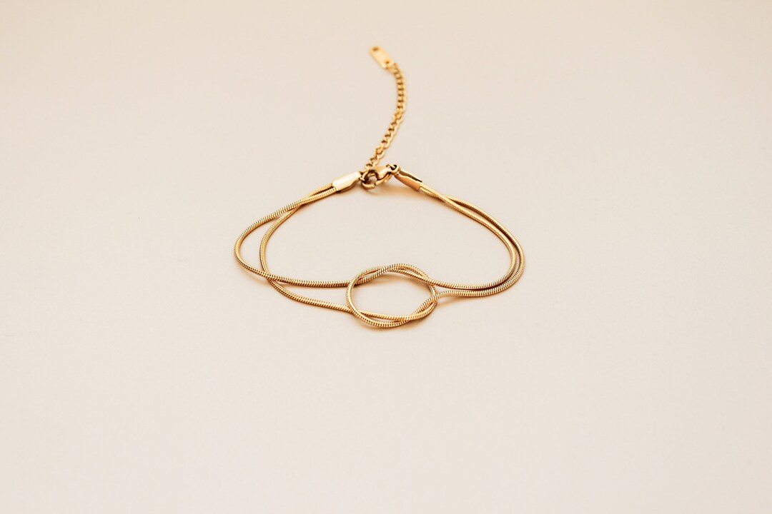 Infinity Love Knot Bracelet Handmade Stainless Steel Snake Chain, Gold ...