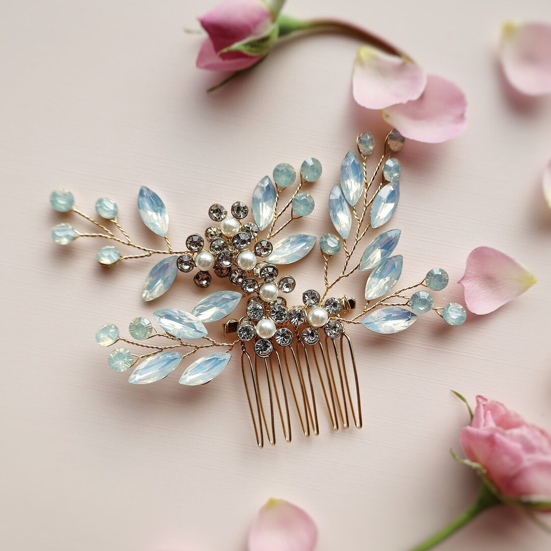 Bridal Hair Comb Something Blue Crystal, Wedding Hair Accessories ...