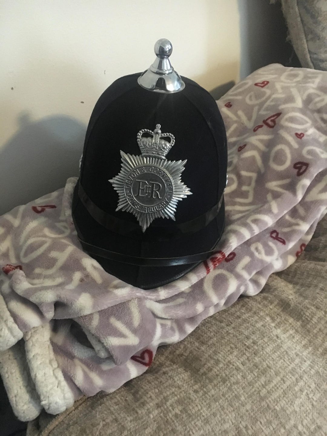 Vintage British Bobby Helmet Hat Devon & Cornwall Constable With Queen ...