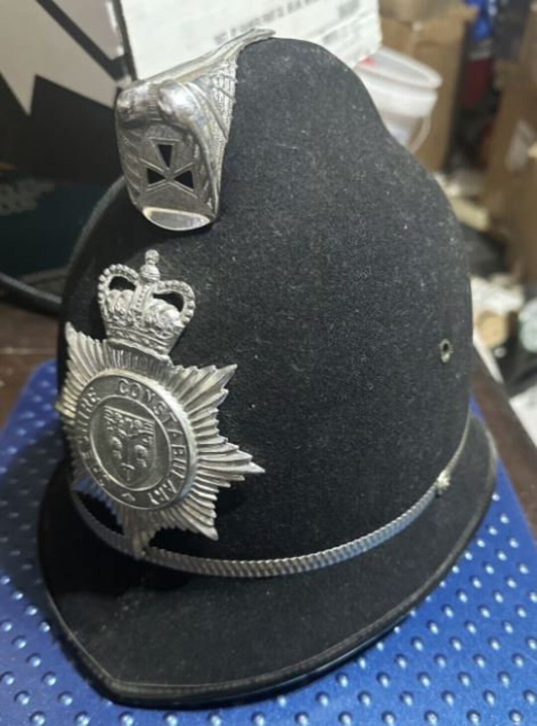 Vintage British Bobby Helmet Hat Cheshire Constabulary With Queen's ...