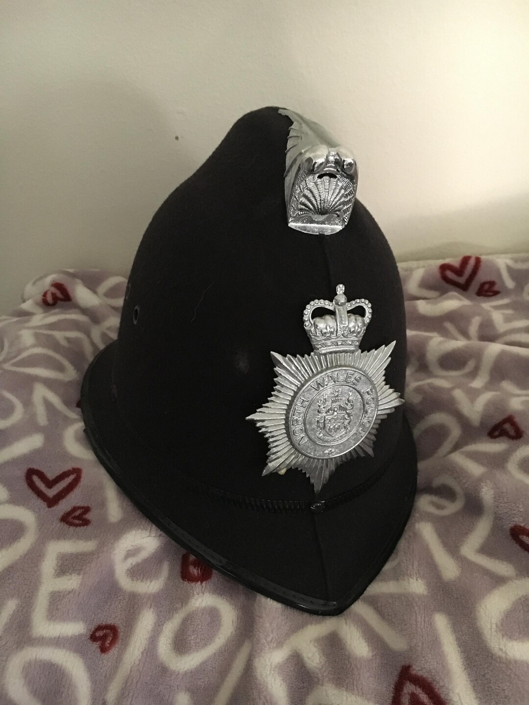 Vintage British Bobby Helmet Hat North Wales Constable With Queen's ...