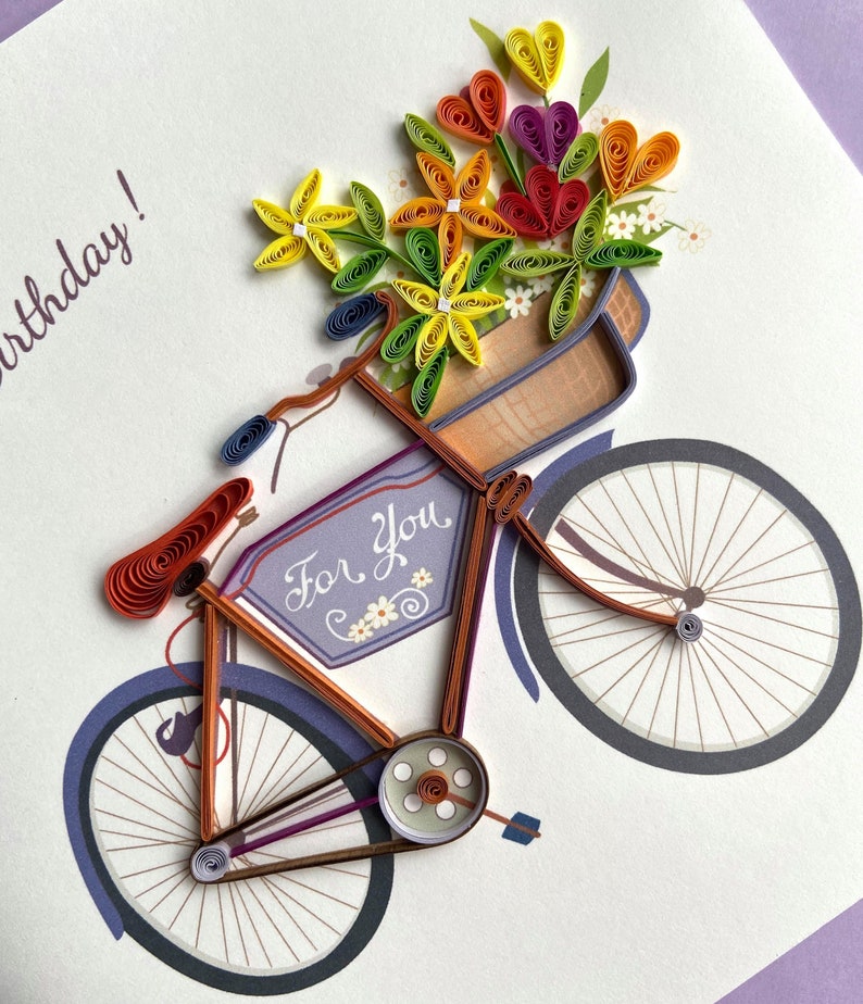 Bicycle and Flower Quilling Card Art Paper Greeting Card - Etsy
