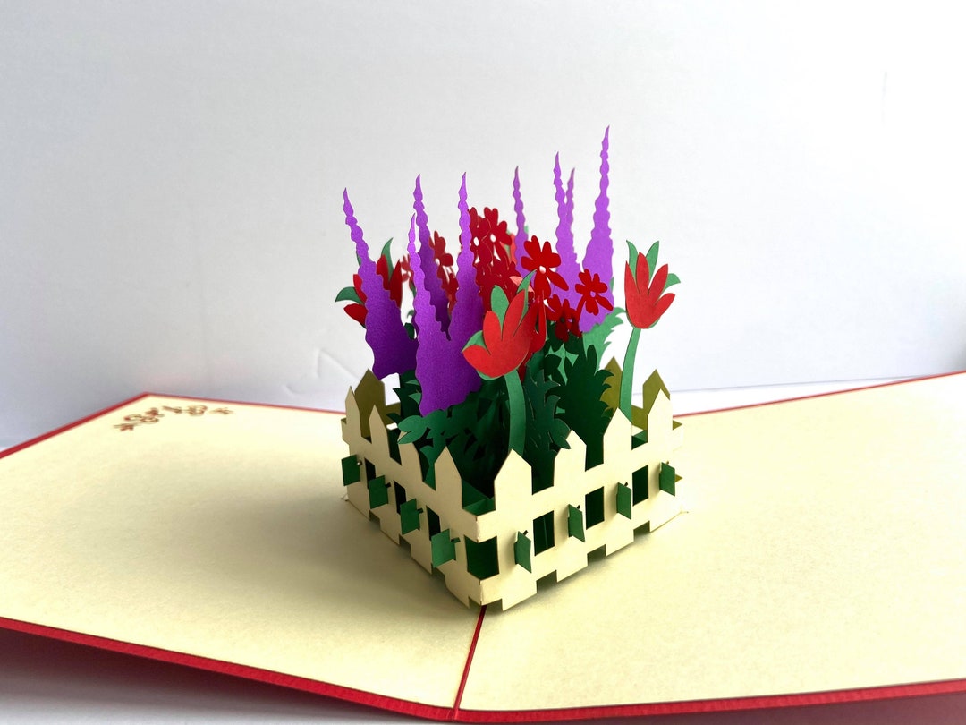 Flower Garden Pop up Card Art Paper Greeting Card - Etsy