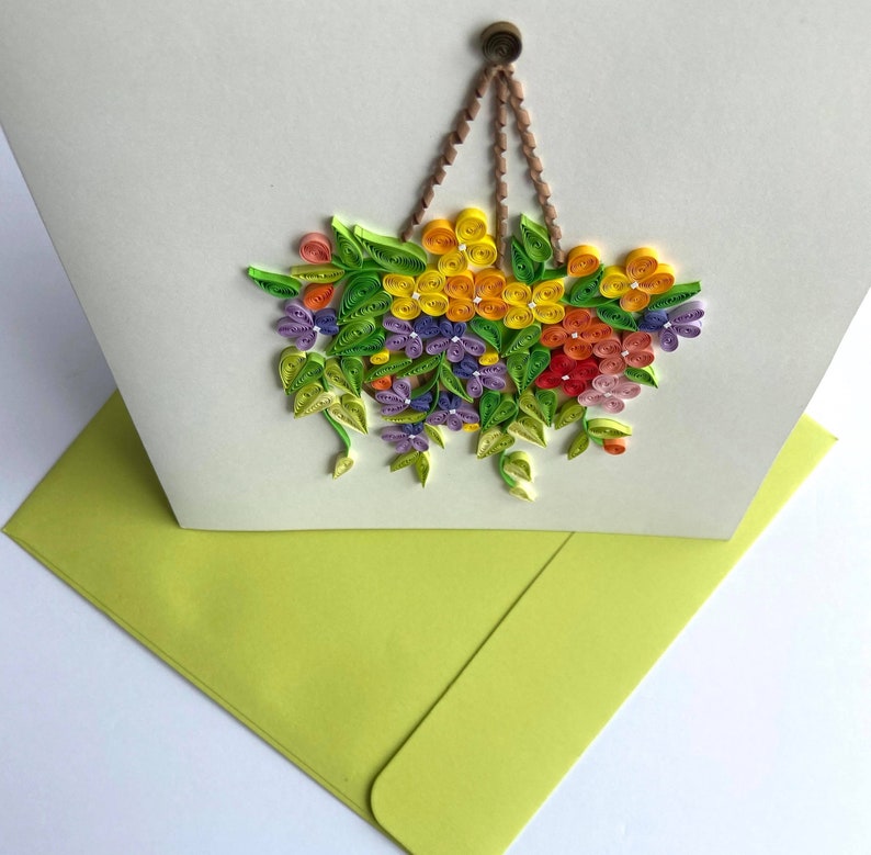 Hanging Flower Basket Quilling Card, Art Paper, Greeting Card, Quilling ...