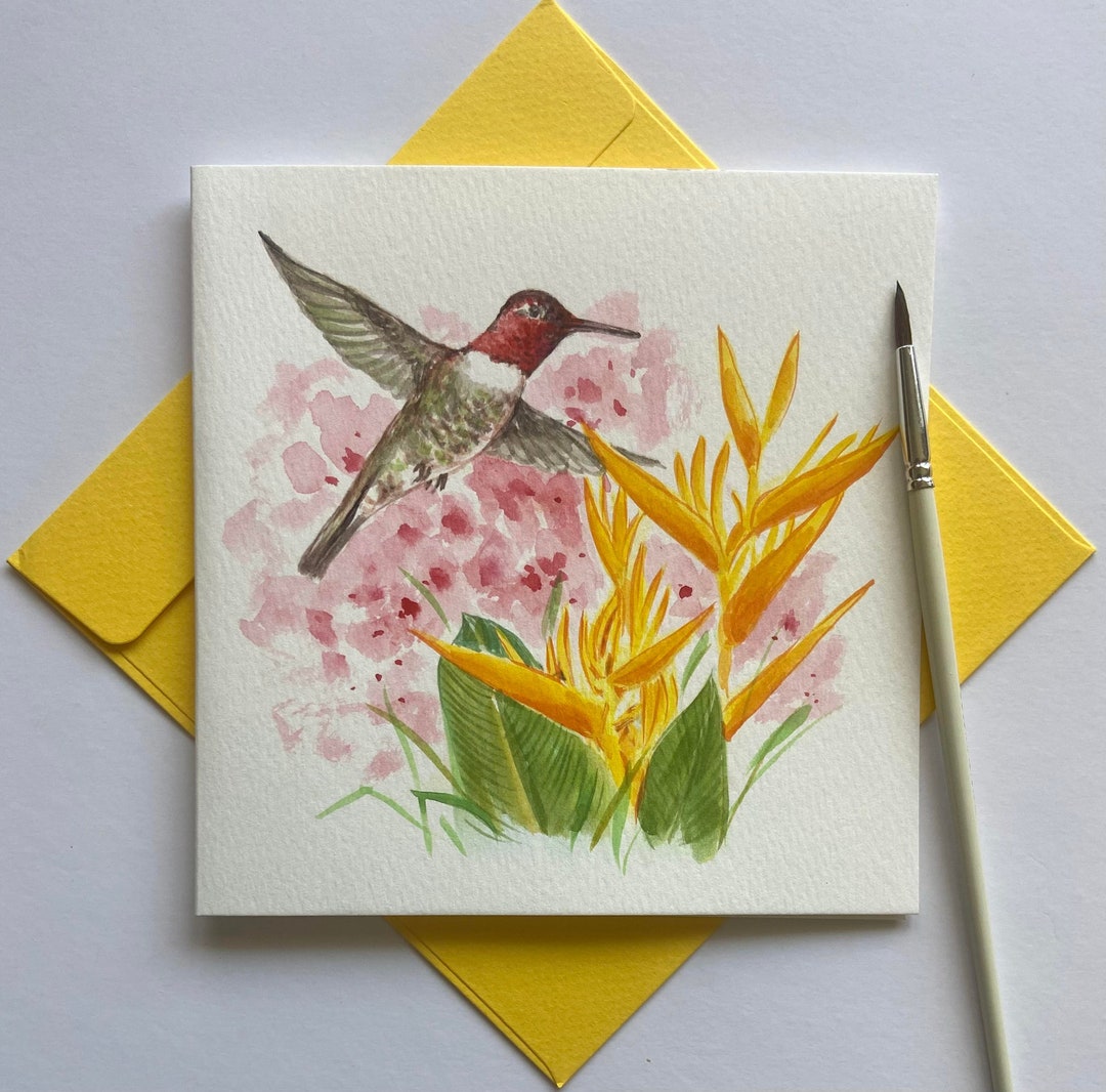 Hummingbird Hand Painting Card- Greeting Card, Art Paper - Etsy
