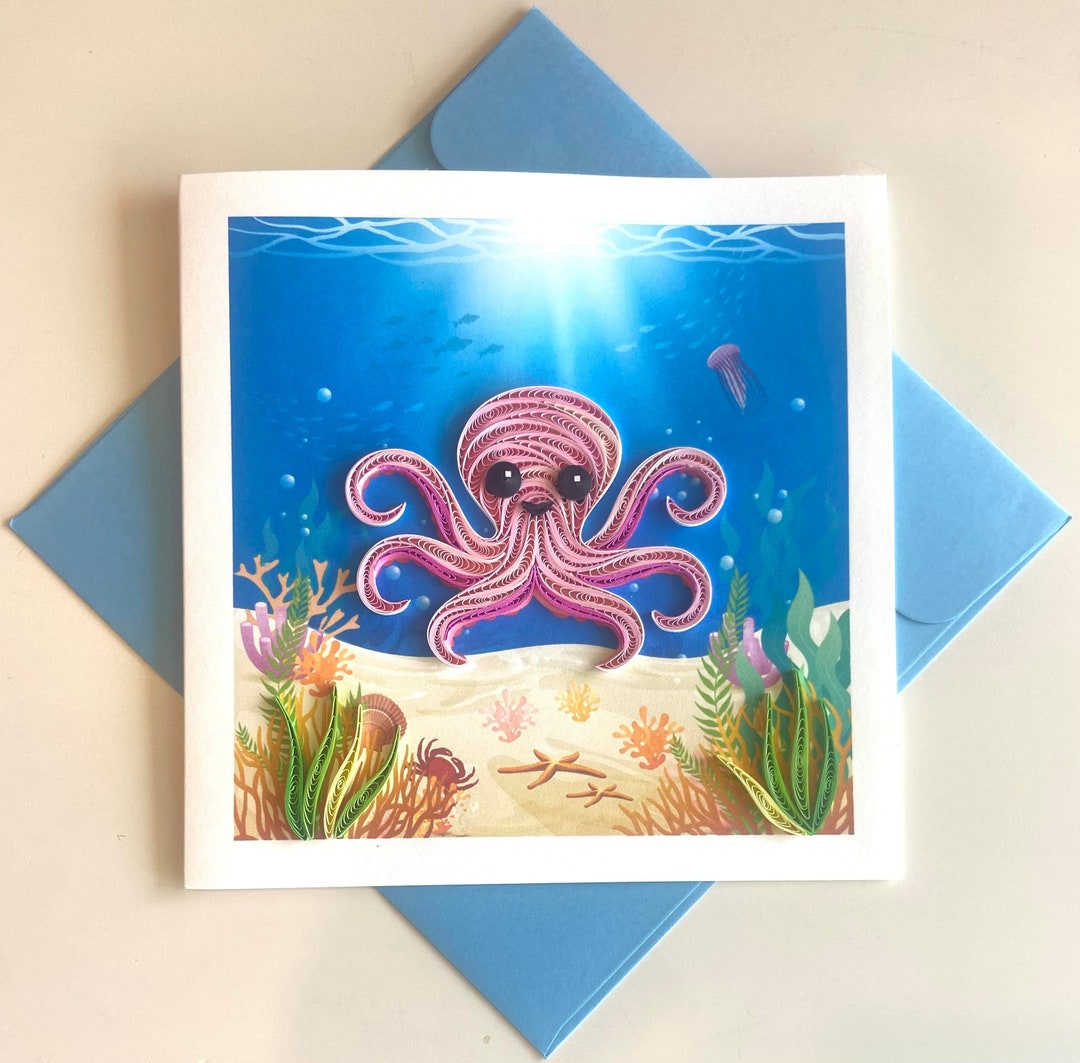Octopus- Quilling Card, Art Paper, Greeting Card, Handmade Card - Etsy
