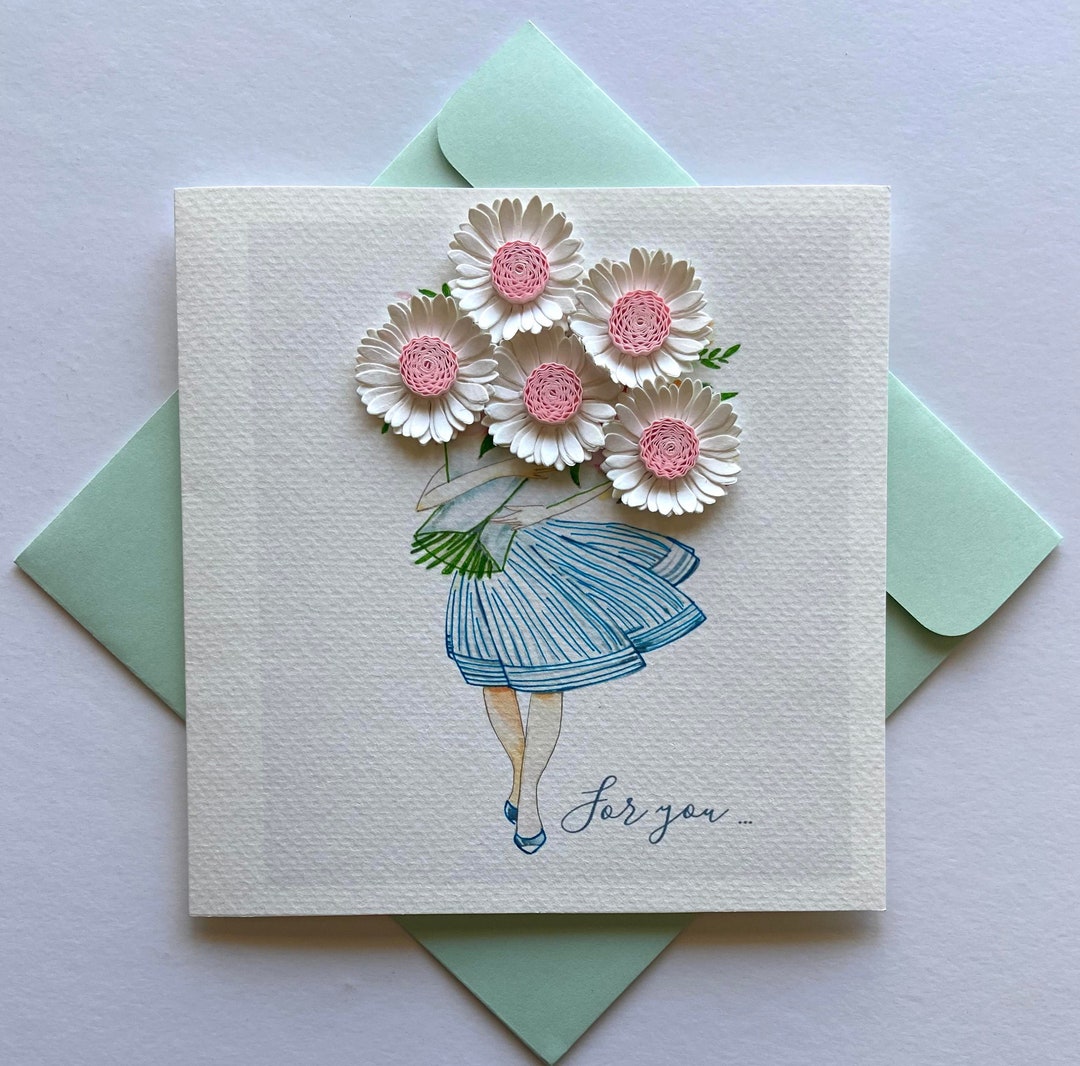 Girl Flower- 3D Card, Art Paper, Greeting Card, Quilling Card, Craft ...