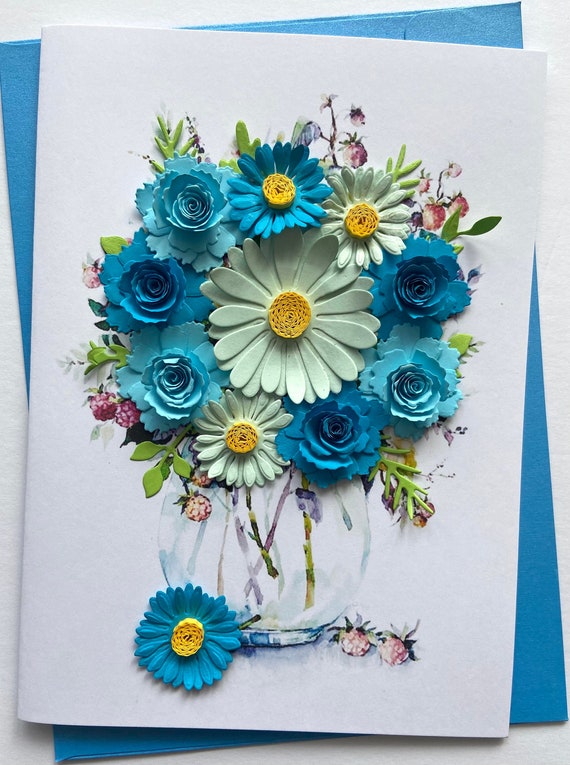 Flower 3D Card Greeting Card Art Paper Handmade Card - Etsy